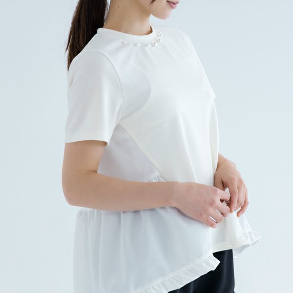 ☆】【SONO】レディハイブリットバックフリルヘムTeeプルオーバー【20240517 ☆】【SONO】レディハイブリットバックフリルヘムTeeプルオーバー【20240517